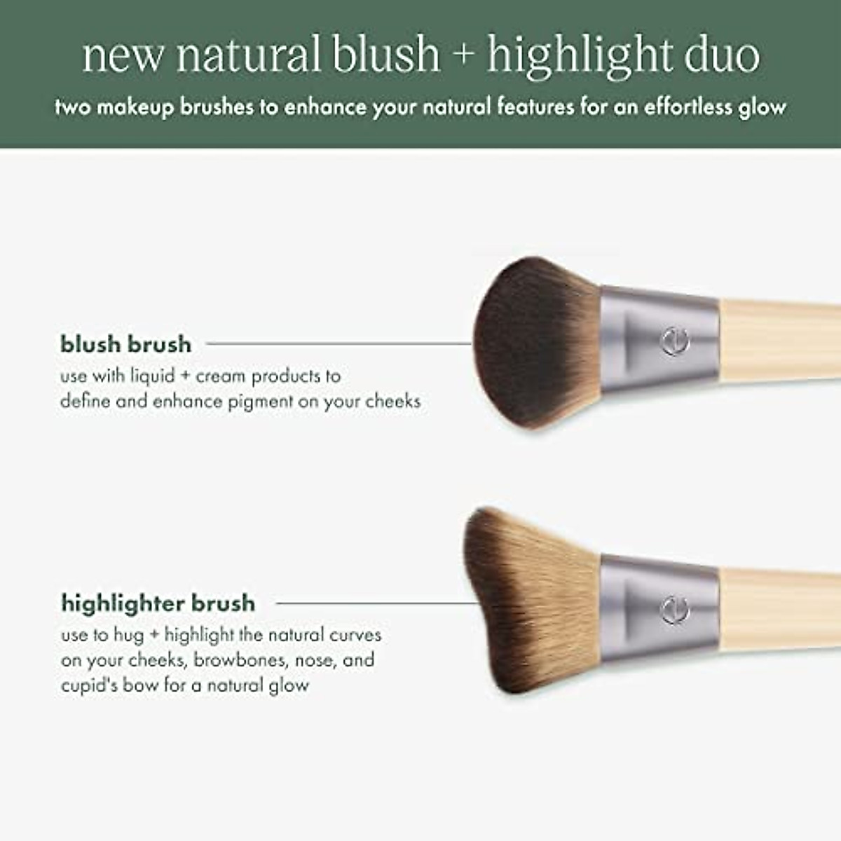 EcoTools Blush + Highlight Brush Duo, Makeup Brushes For Liquid, Cream, & Powder Highlight & Blush, Enhance Natural Skin, Eco-Friendly Makeup Brush Set, Synthetic Bristles, 2 Piece Set