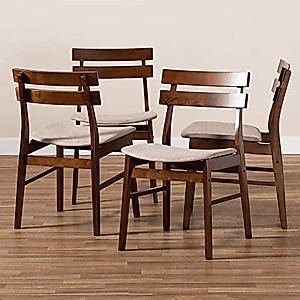 Baxton Studio Devlin Mid-Century Modern Transitional Light Beige Fabric Upholstered and Walnut Brown Finished Wood 4-Piece Dining Chair Set