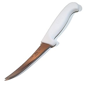Choice 6 inch Curved Boning Kitchen Knife–Restaurant Quality Deboning Knife-Flexible Trimming Knife - Sharp Stainless Steel -Culinary Chefs Choice - White Ergonomic Handle -Comfortable Grip
