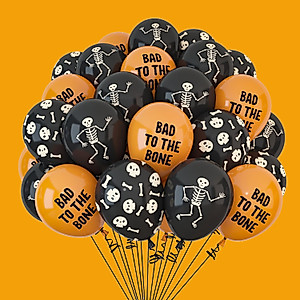 HOUSE OF PARTY 50pcs Halloween Skeleton Balloons | 12inch Black Orange Skull Latex Balloon Day of The Dead Party Supplies | Halloween Party Balloons for Malls, Bars, Homes Halloween Party Decorations