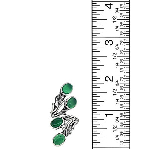 YoTreasure Green Onyx Solid Sterling Silver Innovative Leaf Vine Ring