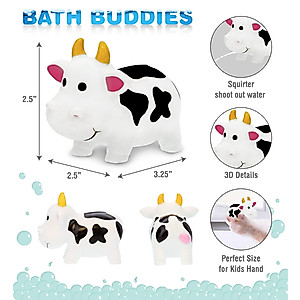 DolliBu Cow Bath Water Squirter Toy - Floating White Rubber Bath Toy, Cool Animal Squirting Bathtime Play Water Toy for Toddlers, Cute Farm Animal Bath Toys for Bathtub and Pool for Girls and Boys