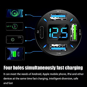 Ankuee 4 Ports USB Car Charger, 66W Super Fast Charging with QC 3.0, PD 20W and USB 2.4A Charger Adapter, Quick Charge with LED Voltmeter, Auto Cigarette Lighter Plug (PD20W+QC3.0+2.4A, 2PCS)