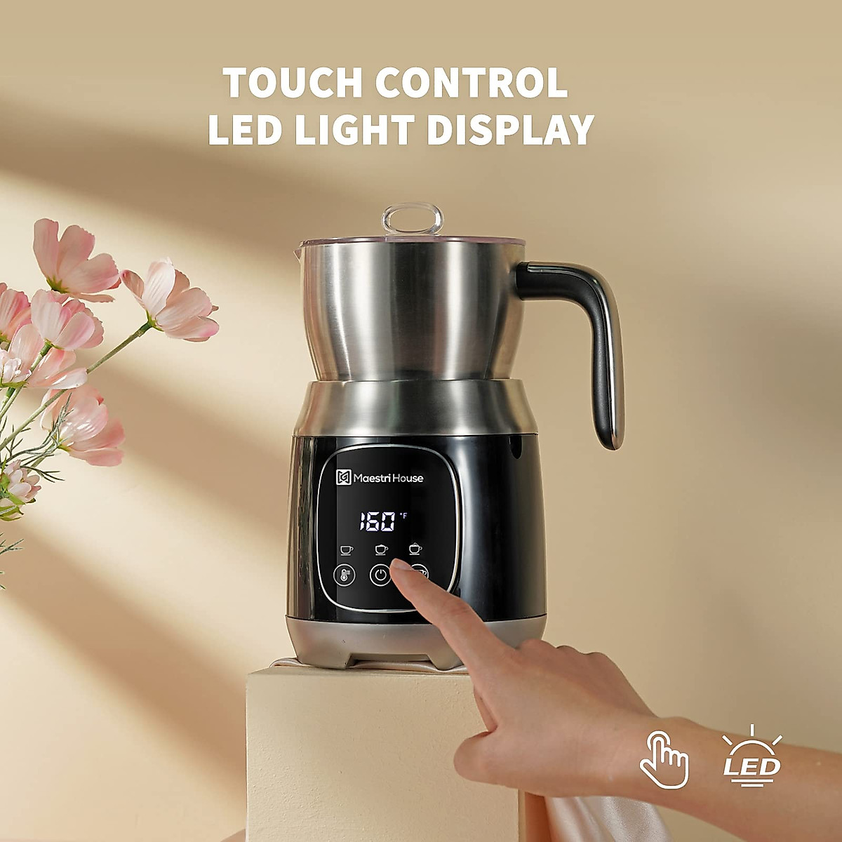 Maestri House Milk Frother, 21OZ Variable Temp and Froth Thickness Milk Frother and Steamer, Smart Touch Control Milk Warmer, Dishwasher Safe, Memory Function for Latte Cappuccino Hot Chocolate