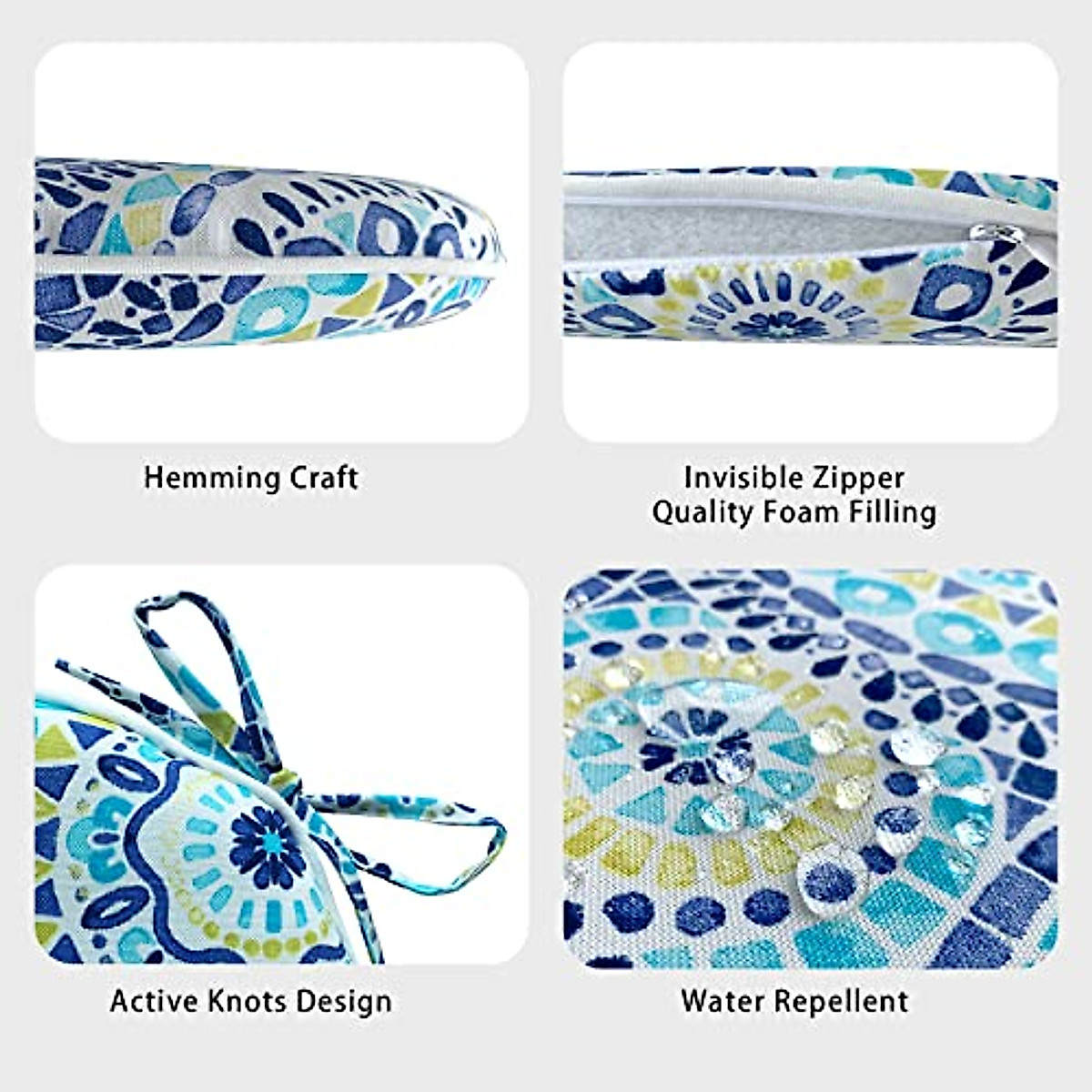 LVTXIII Outdoor Seat Cushions for Patio Furniture D16 x W17 x H2, Chair Pads for Home Office and Garden Decoration, Delancey Lagoon, Set of 6