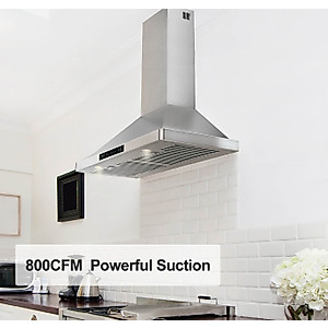 EVERKITCH 30 inch Wall Mount Range Hood 800CFM, with DC Motor, Stainless Steel Vent Hood with 6 Speeds Exhaust Fan, Convertible to Ducted and Ductless, with stainless steel filters