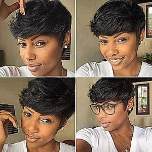 RUISENNA Short Hair Wig Synthetic Curly Wig for Black Women Short Black Pixie Cut Wigs Heat Resistant Fiber Hair Wigs