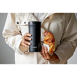 Ello Arabica 14oz Vacuum Insulated Stainless Steel Powder Coat Travel Mug with Leak-Proof Slider Lid, Keeps Hot for 5 Hours, Perfect for Coffee or Tea, BPA-Free Tumbler, Black