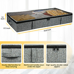 Clutter Mutter Gray Low Profile Under Bed Storage Containers 5 inches high, 33.8"x 17.7"x 5.1", Sturdy Underbed Shoe Storage Organizer, Foldable Fabric Under the Bed Storage Bins - Pack of 2