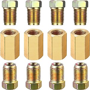 Frienda 12 Pieces 3/8 Inch-24 Threads Brake Line Fittings Assortment for 3/16 Inch Tube (4 Unions, 8 Nuts)