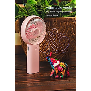 NEW! Mini Handheld Fan, USB Power Bank 5,200mAh, Small Personal Portable fan, Powerful 4 Speeds, Rechargeable Desk Fan, Eyelash Fan for Makeup, Angle adjustable, Kids Girls Women Men Indoor Outdoor Traveling. (Pink)