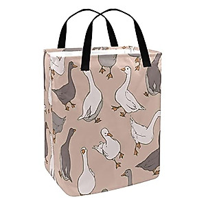 Gray and White Geese Print Collapsible Laundry Hamper, 60L Waterproof Laundry Baskets Washing Bin Clothes Toys Storage for Dorm Bathroom Bedroom