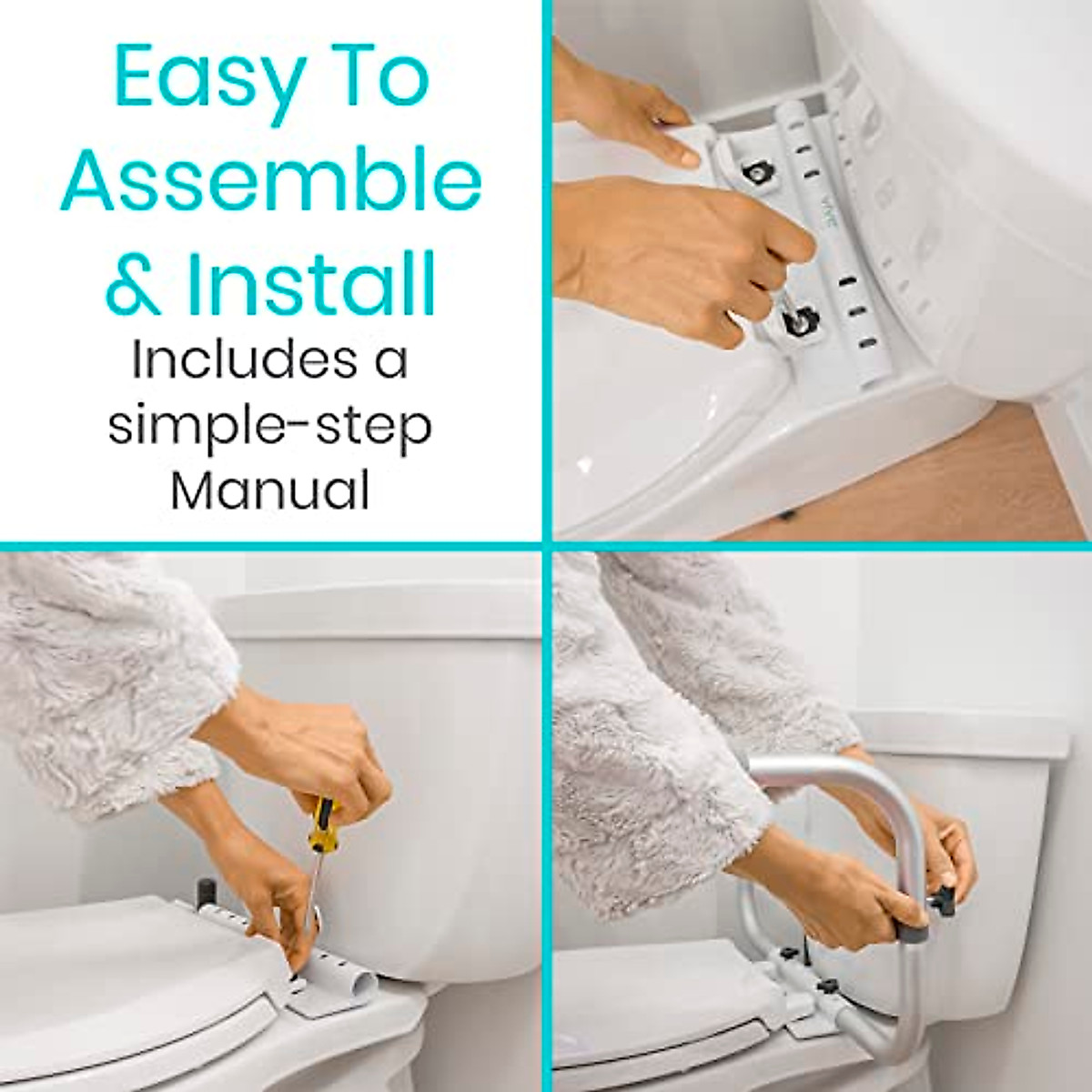 Vive Toilet Rail - Bathroom Safety Frame - Medical Railing Helper for Elderly, Handicap, Disabled, Seniors - Bariatric Assist Handrail Grab Bar - Adjustable Height, Padded Arms Fit Most Toilets