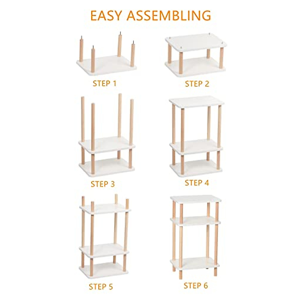 exilot 3-Tier Side Table, Tall End Table with Storage Rack, Wooden Bedside Table for Living Room Bedroom Office No-Tool Assembly White.