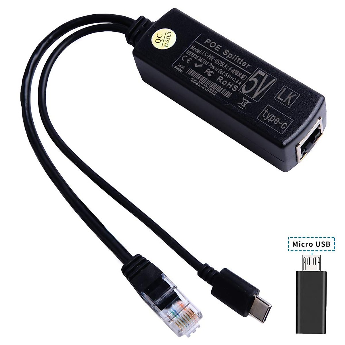 GeeekPi Gigabit USB-C PoE Splitter 48V to 5V IEEE802.3af Power Over Ethernet for Raspberry Pi 4B/3B+/3B,Tablets, Dropcam(48V to 5V 2.4A)