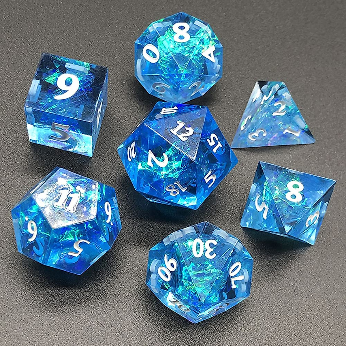 LANGWEI DND Dice Set, 7 Pieces Role Playing Resin Dice, Pretty D&D Polyhedral Dice for TRPG Table Games Dungeons and Dragons Games,Blue