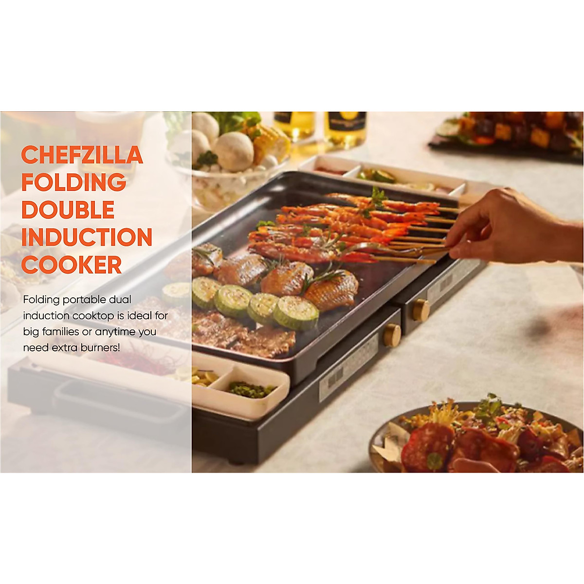 Chefzilla Induction Cooktop 2 Burner Foldable 1800W | Portable Induction Countertop Dual Burner Fast Warm-Up | Induction Hot Plate for Cooking Kitchen RV Camping | Induction Cooker Heater (Black)