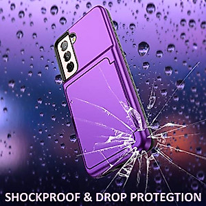 WeLoveCase for Samsung Galaxy S21 Wallet Case with Credit Card Holder & Hidden Mirror, Defender Protective Shockproof Heavy Duty Protection Phone Cover for Samsung Galaxy S21 5G, 6.2 inch Purple