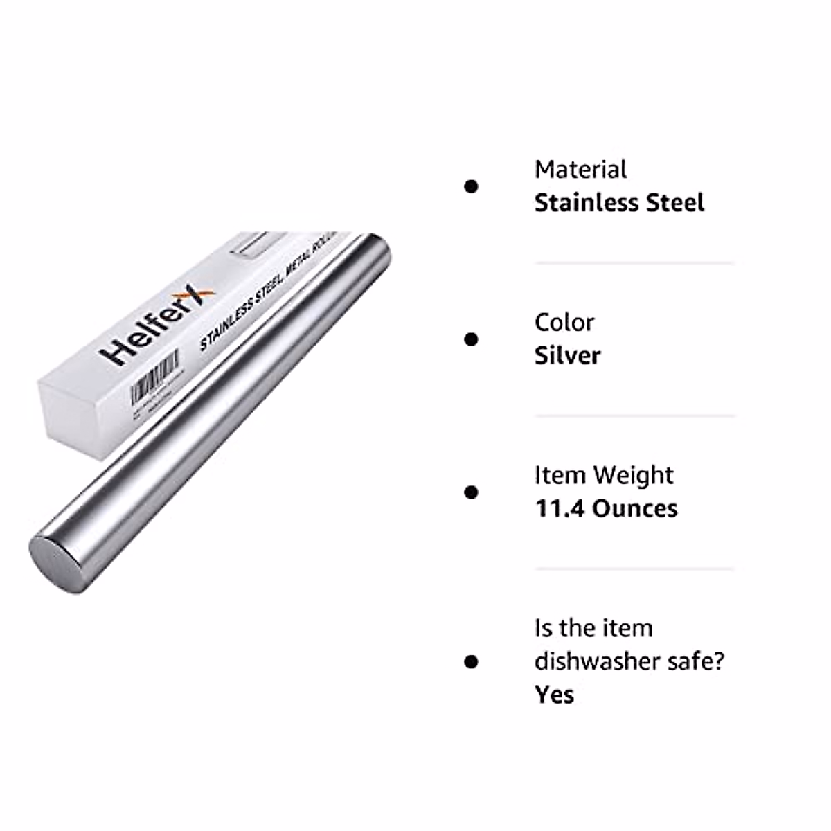 HelferX 15 inch Long Stainless Steel Rolling Pin for Baking - Perfect for Fondant, Dumpling, Ravioli, and Pizza Dough