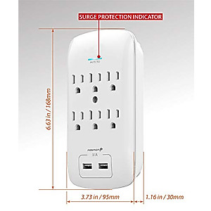 Fosmon 6 Outlet Surge Protector 1200 Joules with 2 USB Ports Charger (3.1A), Multi Plug Outlet Extender 1875 Watt, 3-Prong Grounded Wall Tap Adapter (2 Pack)