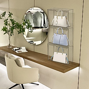 Gimuemi 4 Packs Clear Handbag Storage Organizer for Closet, Acrylic Display Case for Purse, Plastic Storage Containers with Magnetic Door, Acrylic Box Organizers for Wallets, Toys, Books