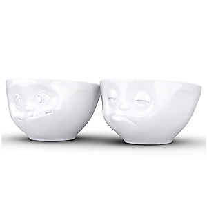 FIFTYEIGHT PRODUCTS TASSEN Medium Porcelain Bowl Set No. 3, Tasty & Snoozy Face, 6.5 oz. White (Set of 2 Bowls)
