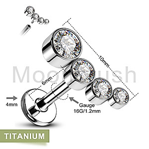 Mooncrush Jewelry G23 Solid Titanium Helix Earrings CZ 16G Cartilage Earrings Cluster Helix Piercing Jewelry Surgical Steel Hypoallergenic 6MM Tragus Earrings for Women