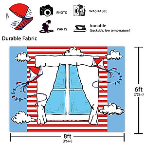 Funnytree 8x6FT Durable Fabric Cartoon Window Kite Photography Backdrop Red White Stripes Background Kid Baby Shower Birthday Party Decoration Banner Supplies Favors Photo Booth Washable