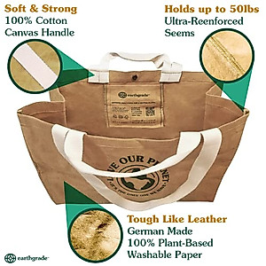 EARTHGRADE Reusable Grocery Shopping Bag – Sustainable & Eco Friendly Washable Paper Totes with Cotton Canvas Handles & Durable Seams