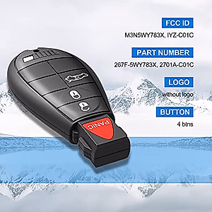 KRSCT Smart 4-Buttons Key fob Fit for Chrysler 300 / Dodge Entry Remote Durango, Challenger, Journey, Charger, Grand Caravan/FCC ID:M3N5WY783X