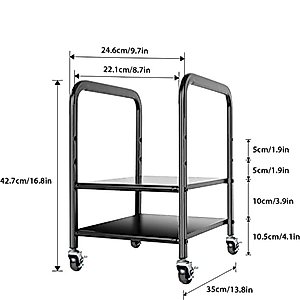 Computer Tower Stand CPU Tower Cart, 360Tronics Adjustable Desktop ATX-Case Cart 2-Tier PC Floor Stand, Mobile Rolling CPU Holder with 360°Locking Caster Wheels for Office Home (Black)