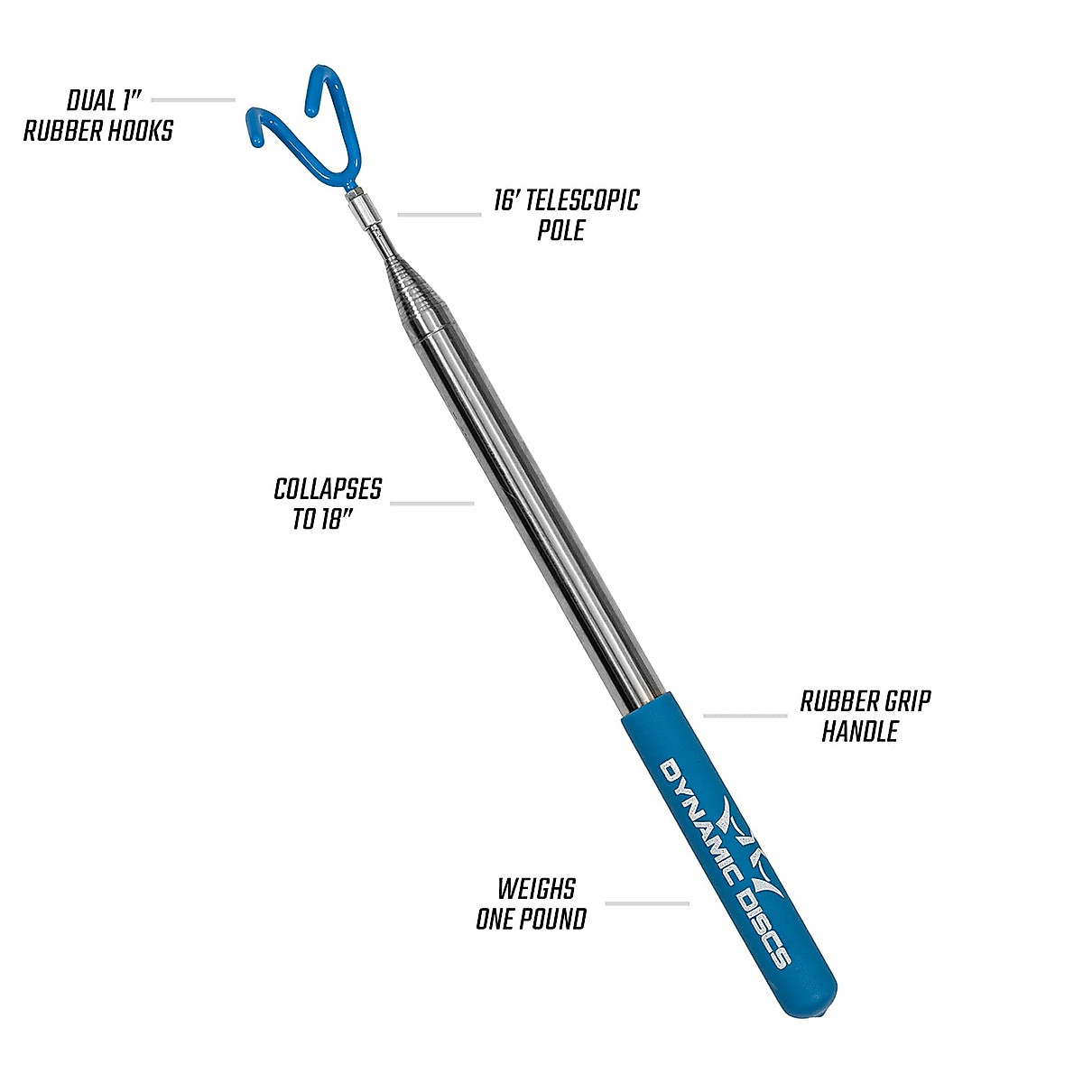 Dynamic Discs Dynamic Retriever | Telescoping Disc Golf Retriever | Disc Golf Grabber Tool with Hook | 16' Telescoping Ability | Frisbee Retrieving Device | Great Disc Golf Accessories |