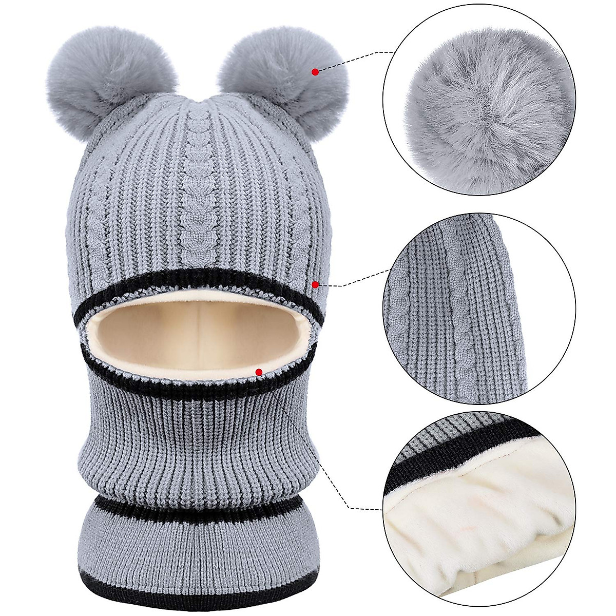 2 Pieces Kids Hood Scarf Kids Knit Hat Winter Thick Earflap Skull Caps for Boy Girls (Pink, Gray)