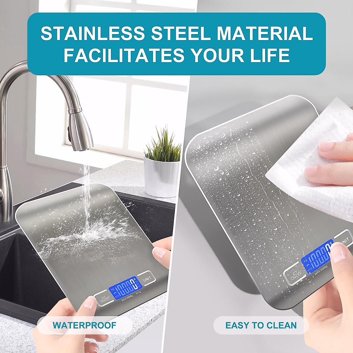 Food Scale, 11lb Kitchen Scale with 6 Units Tare Function & LCD Display, 0.05oz/1g Stainless Steel Digital Food Scale Grams and Ounces for Baking, Cooking, Dieting and Meal Prep (Batteries Included)