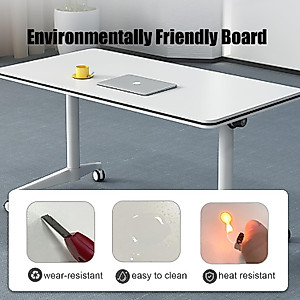 AKSOUDEW Conference Table-Easy to Move Portable White Small Conference Table-with Silent Wheels Folding Rectangle Conference Table Suitable for Office,Meeting Room,classr (4Pcs) (160 * 60 * 75cm)