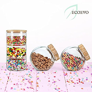 ECOEVO Glass Penny Jars with Bamboo Lids, Glass Cookie Jars, Glass Candy Jars, Glass Jars with Lids, Glass Food Storage Containers with Bamboo Lids, 2 Pack of 48oz