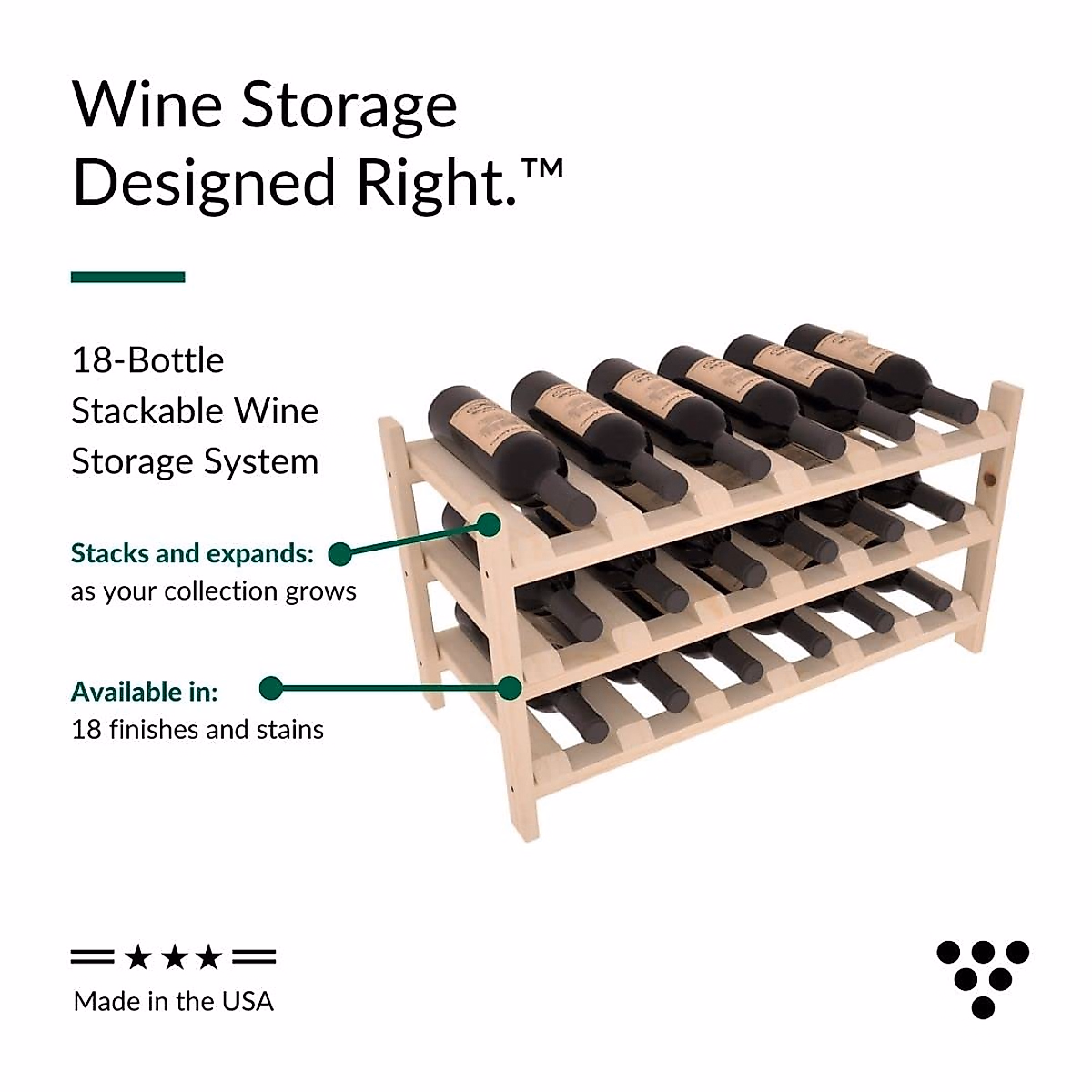Wine Racks America Pine 72 Bottle Stackable. Unstained