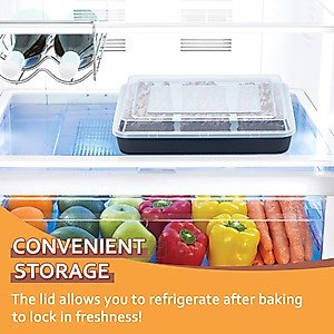 E-far Baking Pan with Lid, 9.75 x 12.5 x 2 Inch Nonstick Rectangle Cake Pans with Covers, 2 Sheet Pans Bakeware and 2 Lids for Brownies Cakes, Non-toxic & Stainless Steel Core, 2 Inch Deep