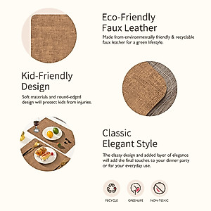 Maxpearl Faux Leather Placemats Set of 6 - Waterproof - Wipe Clean - Heat Resistant - Anti Slip Dining Table Place Mats, Suitable for Indoor & Outdoor Use, 17’’×12’’, Brown