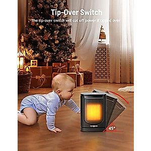 Space Heater, Portable Ceramic Heater with Thermostat, LED Display, PARIS RHÔNE 70°Oscillating Heater with Tip-over & Overheating Protection, 12h Timer, 24h Auto Shut off for Office Bedroom Indoor use