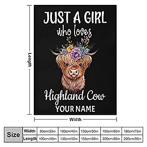 Custom Highland Cow Blanket Gifts, 60"x80" Cute Farm Animal Blanket for Girls Adults, Soft Cozy Fleece Plush Warm Flannel Blankets for Sofa Bed Couch