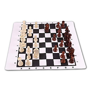 Wooden Chess Pieces Only, 32 Pieses Standard Tournamen Staunton Wood Chessmen - 4" King/Storage Bag Gift Package, Leather Chess Board