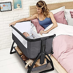 Sailnovo Baby Bassinets Bedside Sleeper for Baby, Bedside Crib Portable Bassinet with Mattress and Storage Basket, Cosleeper Bassinet Attach to Bed with Adjustable Height for Newborn/Baby/Boy/Girl
