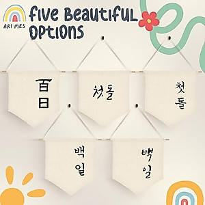 ARI MES - Korean First Birthday Hanging Canvas Banner, Dohl Decoration Korean, Durable Canvas Flag, First Birthday Decorations for Girl and Boy, Happy Birthday Banners Celebration, Korean-Cute