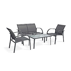 Sigtua Patio Conversation Sets, 4 Pieces Modern Garden Furniture Sets for 4 Seaters, Casual Outdoor Seating Group for Patio, Lawn, Poolside and Alfresco, Weather Resistant