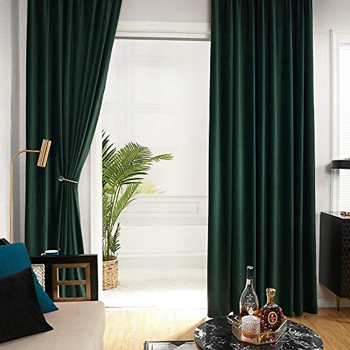 MYRU 1 Pair Nordic Velvet Curtains Dark Green Luxury Blackout Curtains for Bedroom and Living Room (2 X 54 by 96 Inch,Dark Green)