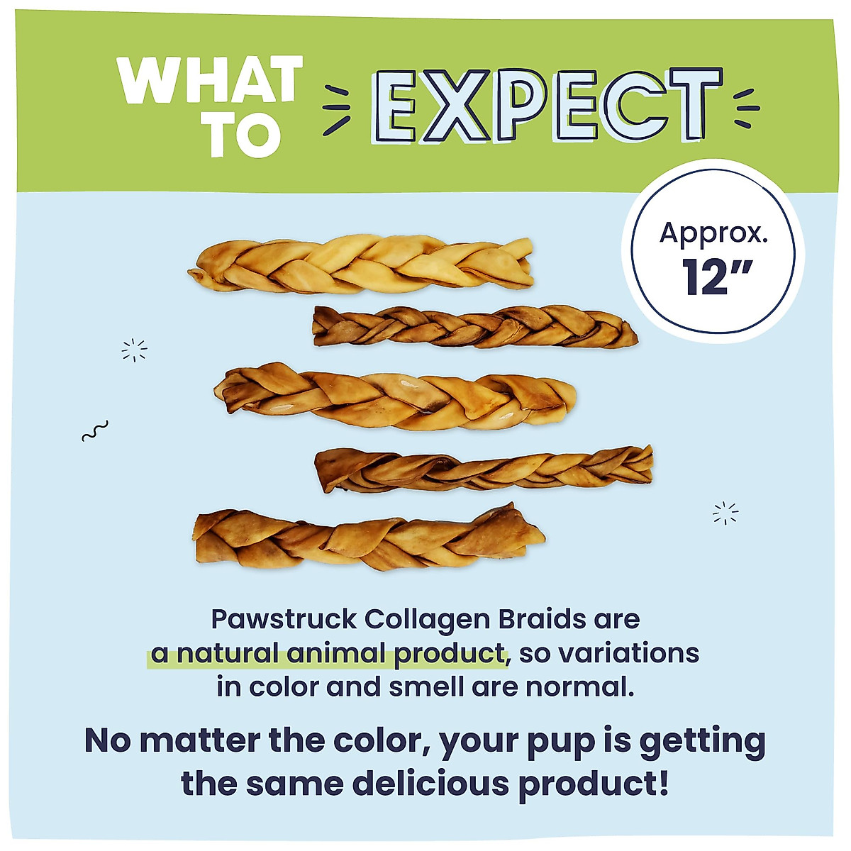 Pawstruck Natural Large 10-13” Beef Collagen Braids for Dogs - Healthy Long Lasting Alternative to Traditional Rawhide & Bully Sticks w/Chondroitin & Glucosamine - 3 Count - Packaging May Vary