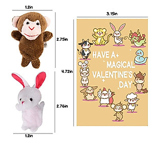 12 Pack Plush Animal Finger Puppet Toy with Valentine's Greeting Cards, Valentine School Classroom Prize Party Favor Toys, Valentine Gift Exchange