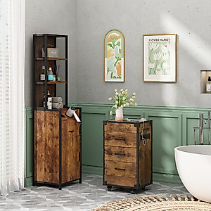 PENNYNANA Rolling Beauty Salon Trolley Cart, Beauty Salon Station with Wheels, Large Storage Space, Power Outlets, Hair Dryer Holders, Salon Spa Equipment, Rustic Brown