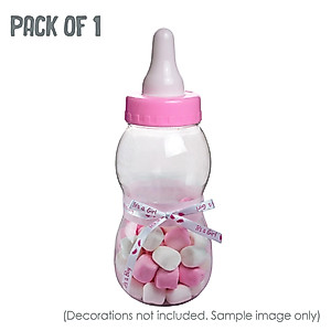 Jumbo Fillable Baby Shower Bank, 10.5" Pink Plastic Baby Bottle Favor Centerpiece
